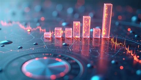 3D Infographic With Shiny Neon Graphs Bars And Pie Charts Abstract