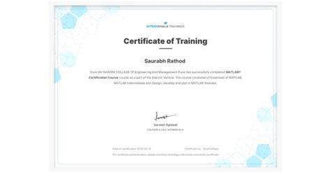 Successfully Completed The Matlab® Certification Course Training From