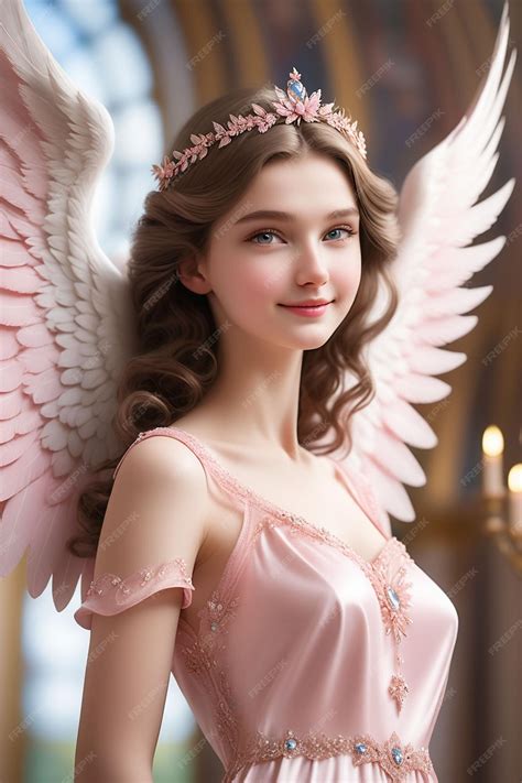 Premium Photo A Beautiful Female Angel In A Pink Dress