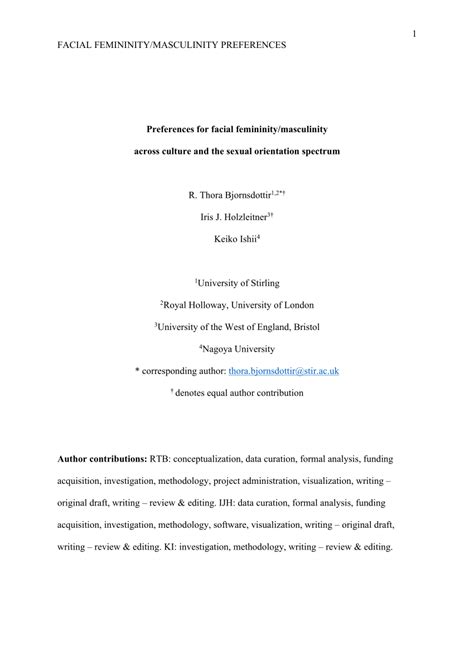 Pdf Preferences For Facial Femininitymasculinity Across Culture And The Sexual Orientation