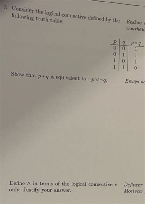 Solved 3 Consider The Logical Connective Defined By The