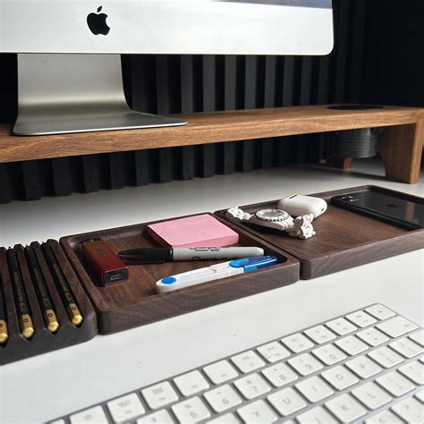 Black Walnut Wood Desk Organizer 6 Piece Set Office Desk Accessories