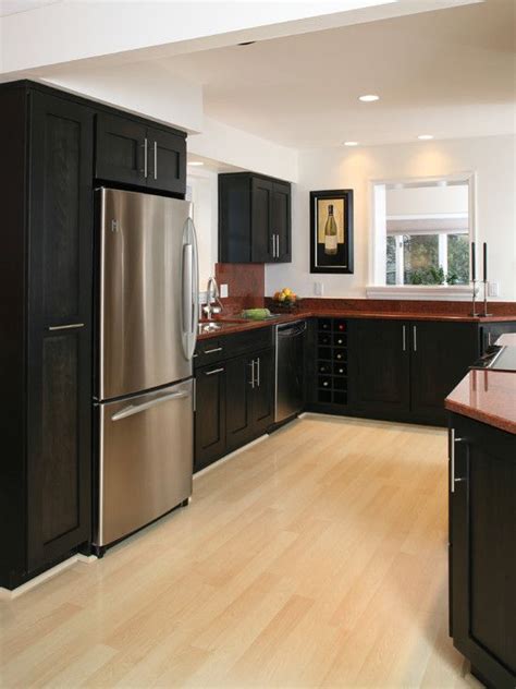 Dark Cabinets Light Maple Flooring
