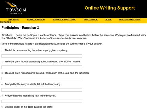 towson university ows participles exercise 3 unknown type for 9th