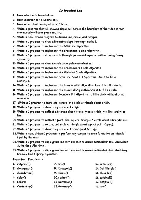 Cg Practical List Cg Practical List Draw A Hut With Two Windows Draw
