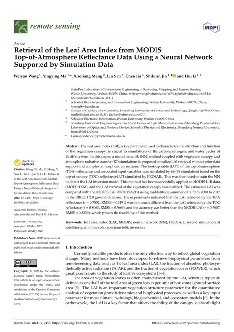 pdf retrieval of the leaf area index from modis top of atmosphere