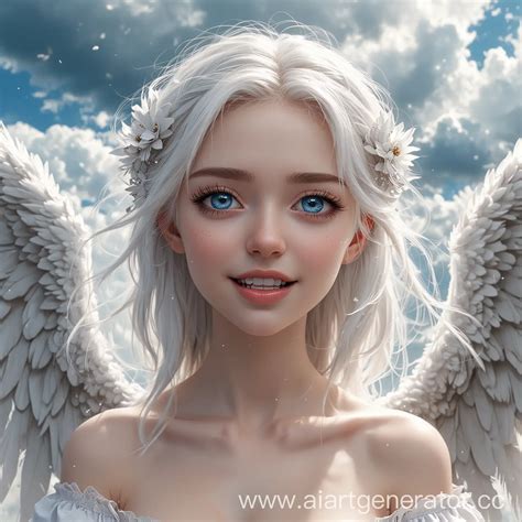 Mesmerizing Angelic Anime Character With Blue Eyes And White Wings Ai Art Generator