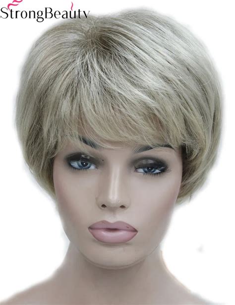 Strong Beauty Short Synthetic Silver Gray Wigs Womens Hair Heat