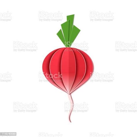 종이 잘라 스타일의 빨간 무 식품 포장 벡터 일러스트 레이 션의 디자인에 대 한 잘 익은 전체 루트의 형태로 벡터 종이 컷 디자인 종이 아플 리 케 아트 스타일 루트