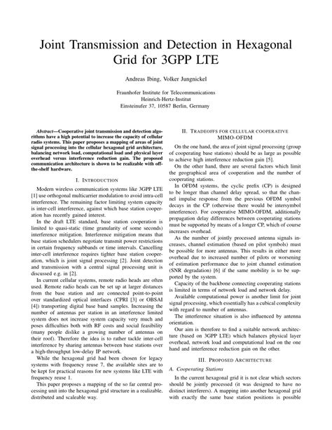 Pdf Joint Transmission And Detection In Hexagonal Grid For 3gpp Lte