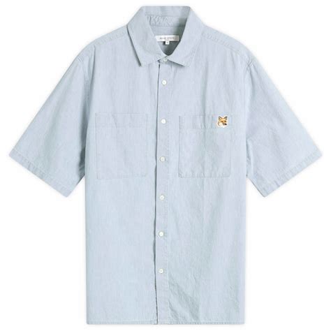 Maison Kitsuné Mens Relaxed Chambray Short Sleeve Shirt In Indigo