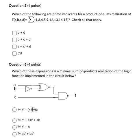 Solved Which Of The Following Are Prime Implicants For A