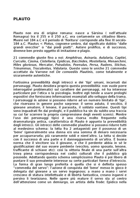 Riassunto Plauto Gb Conte Appunti Di Letteratura Latina Docsity