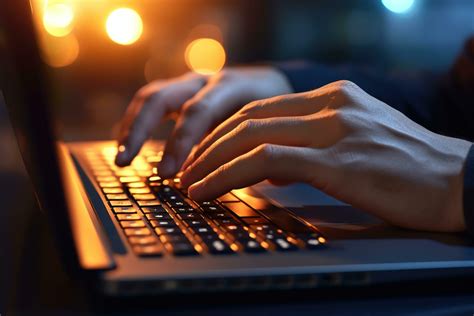 Generative Ai Typing On Keyboard Closeup Shot Hands Using Laptop