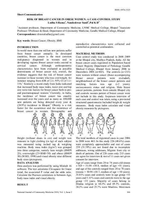 Pdf Risk Of Breast Cancer In Obese Women A Case Control Study Kins