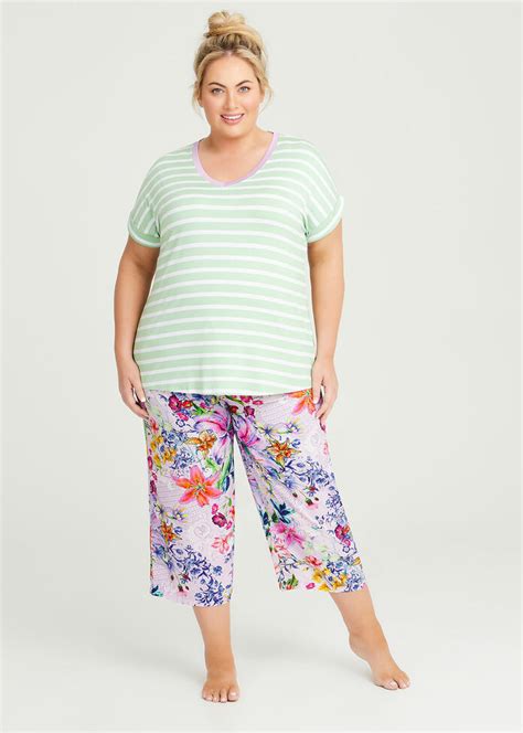 Shop Plus Size Bamboo Stripe Pyjama Top Green Taking Shape Au
