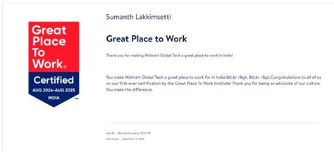 Sumanth Lakkimsetti On Linkedin Greatplacetowork Walmartglobaltech