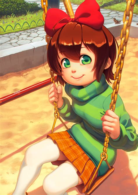 Safebooru 1girl Alkemanubis Breasts Brown Hair Green Eyes Original
