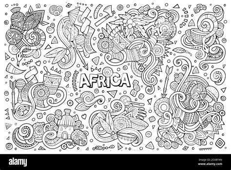 Vector Doodle Cartoon Set Of Africa Designs Stock Vector Image Art