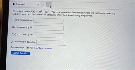 Solved Question 9 Given The Function F X 2x³ 3x² 72x