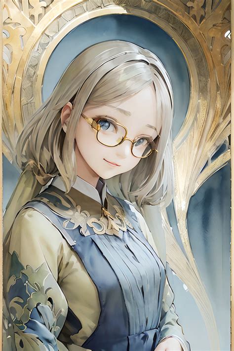 静かな笑み Aiイラスト 眼鏡っ娘 眼鏡 メガネ アールヌーボー 48w2c6yekr Aiイラスト