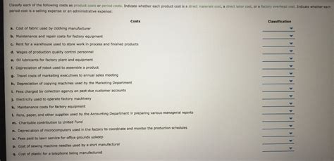 Solved Classify Each Of The Following Costs As Product Costs