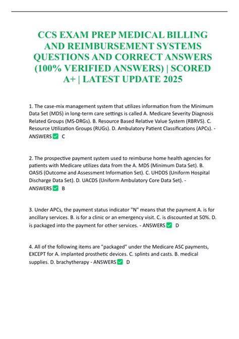 Ccs Exam Prep Medical Billing And Reimbursement Systems Questions And Correct Answers 100