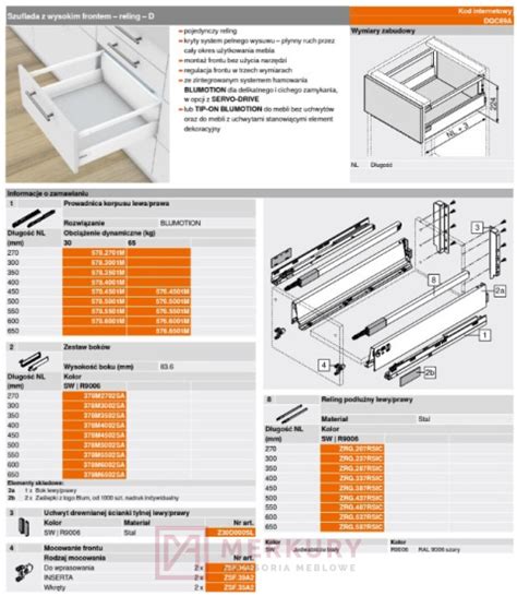 Szuflada TANDEMBOX ANTARO 500mm Wysoka Z Relingiem D Szara