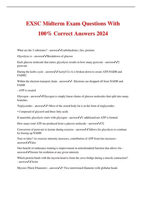 EXSC Midterm Exam Questions With 100 Correct Answers 2024 EXSC Stuvia US