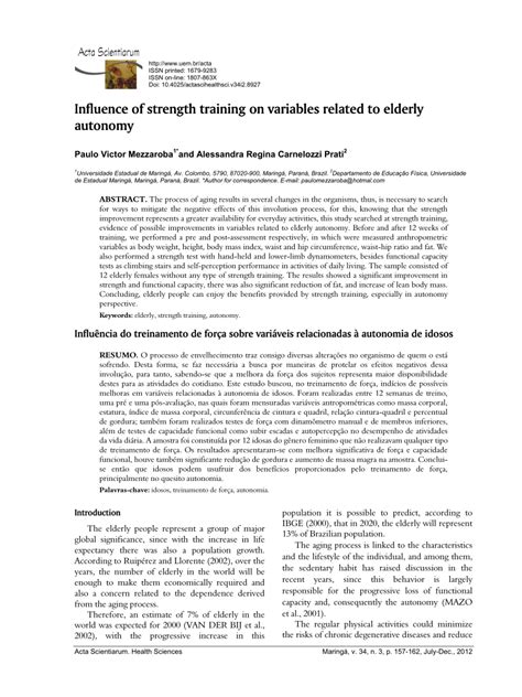 Pdf Influence Of Strength Training On Variables Related To Elderly Autonomy