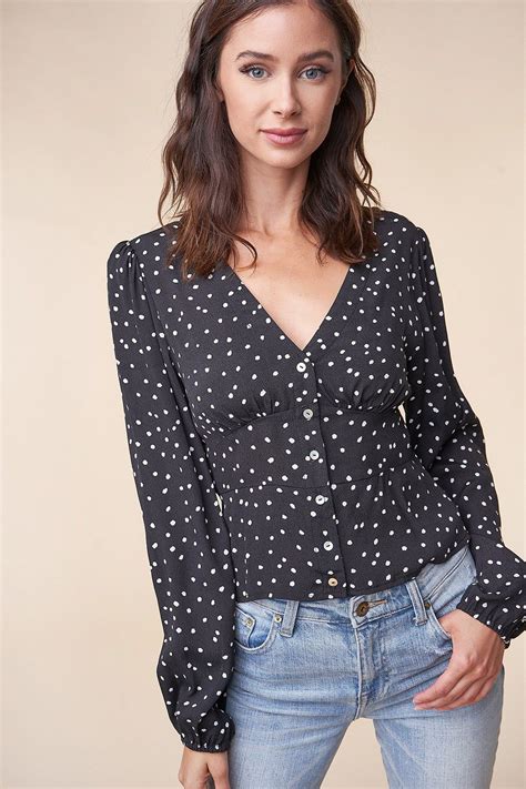 Parisian Polka Dot Peplum Blouse Peplum Blouse Blouse Long Blouse