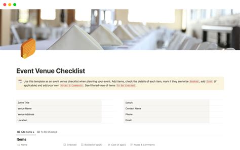 Event Venue Checklist Template By Template Road Notion Marketplace
