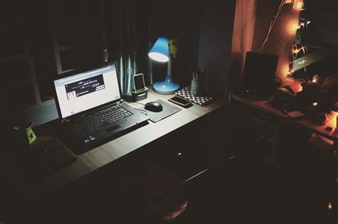 Computer Laptop Desk Light Lamp Dark Room Wallpaper HD Others