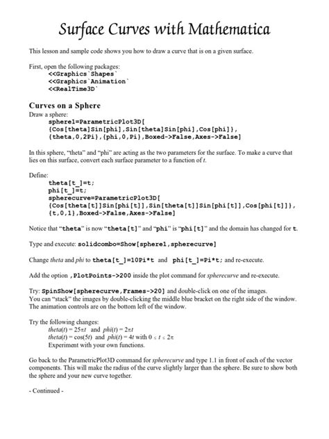 Surface Curves With Mathematica Curves On A Sphere Pdf Topology Mathematical Analysis