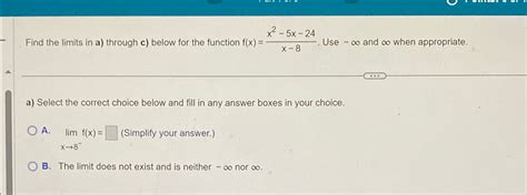 Solved Find The Limits In A Through C Below For The Chegg Com