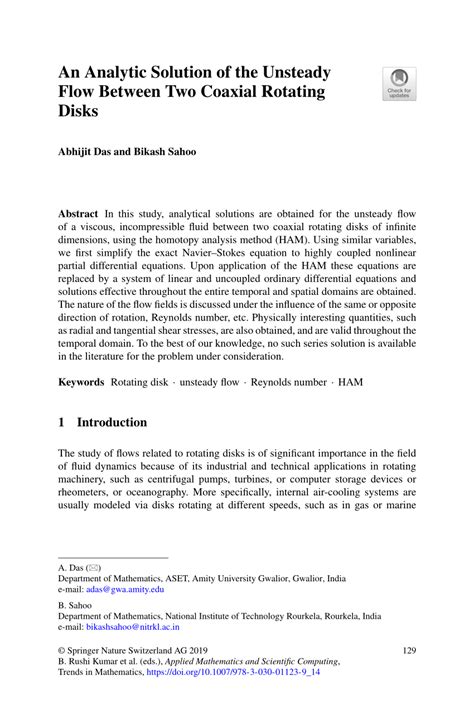 Pdf An Analytic Solution Of The Unsteady Flow Between Two Coaxial Rotating Disks