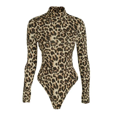 Glamaker Leopard Print Skinny Bodysuit Women Sexy Bodysuit Ladies