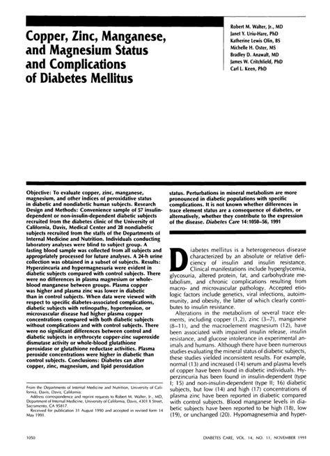 Pdf Copper Zinc Manganese And Magnesium Status And Complications Of Diabetes Mellitus