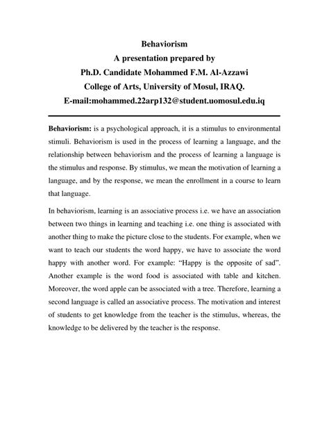 Pdf Behaviorism
