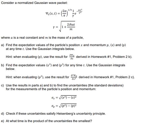 solved consider a normalized gaussian wave packet 2a 1 4 1