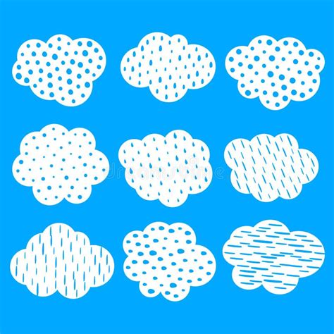 Doodle Style Cute Rain Pattern Clouds Element In Pack Stock