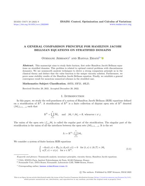 Pdf A General Comparison Principle For Hamilton Jacobi Bellman Equations On Stratified Domains 1