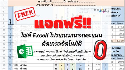 แจกฟรี ไฟล์ Excell โปรแกรมกรอกคะแนน ตัดเกรดอัตโนมัติ พร้อมวิธีใช้ ครูครับดอทคอม