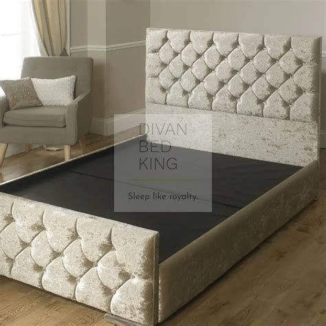 Dina Diamante Crushed Velvet Fabric Upholstered Bed Frame Divan Bed King