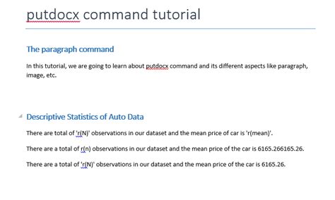Putdocx Command To Export Stata Results To Ms Word