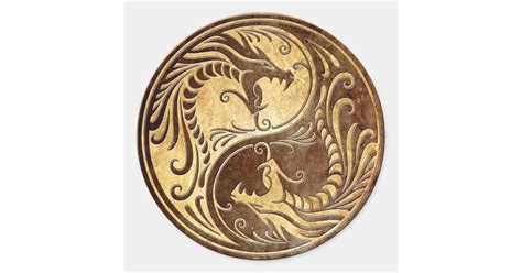Stone Yin Yang Dragons Classic Round Sticker Zazzle