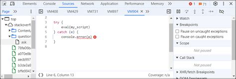 Google Chrome Javascript Eval In Case Of Error Display A Correct
