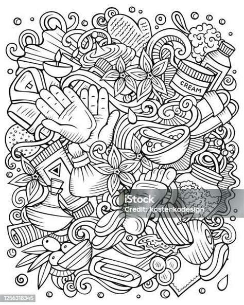 Pijat Tangan Digambar Vektor Doodles Ilustrasi Desain Poster Salon Spa