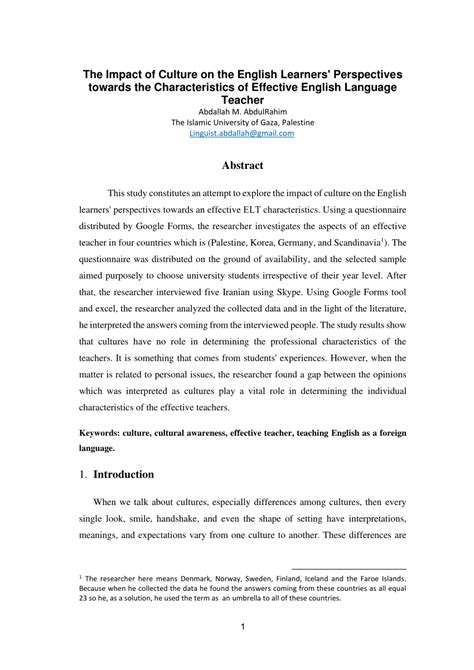 Pdf The Impact Of Culture On The English Learners Perspectives Towards The Characteristics Of