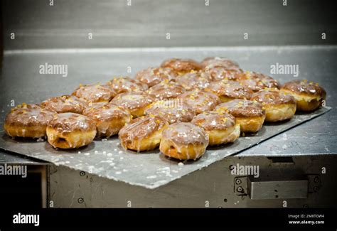 Baking Donuts In A Pastry Shop Traditional Polish Fat Thursday Donut